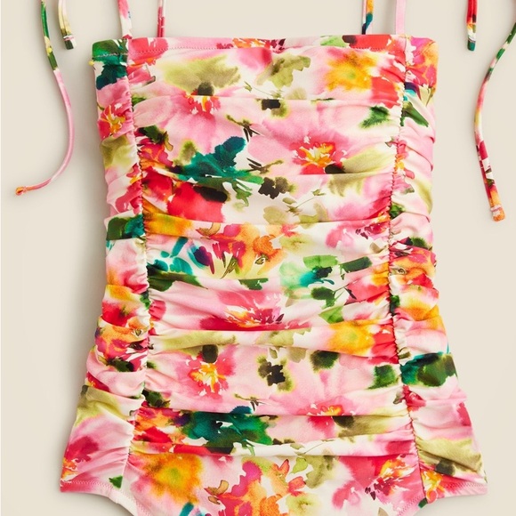 J. Crew | Swim | J Crew Ruched Tieshoulder Pink And Green One Piece ...